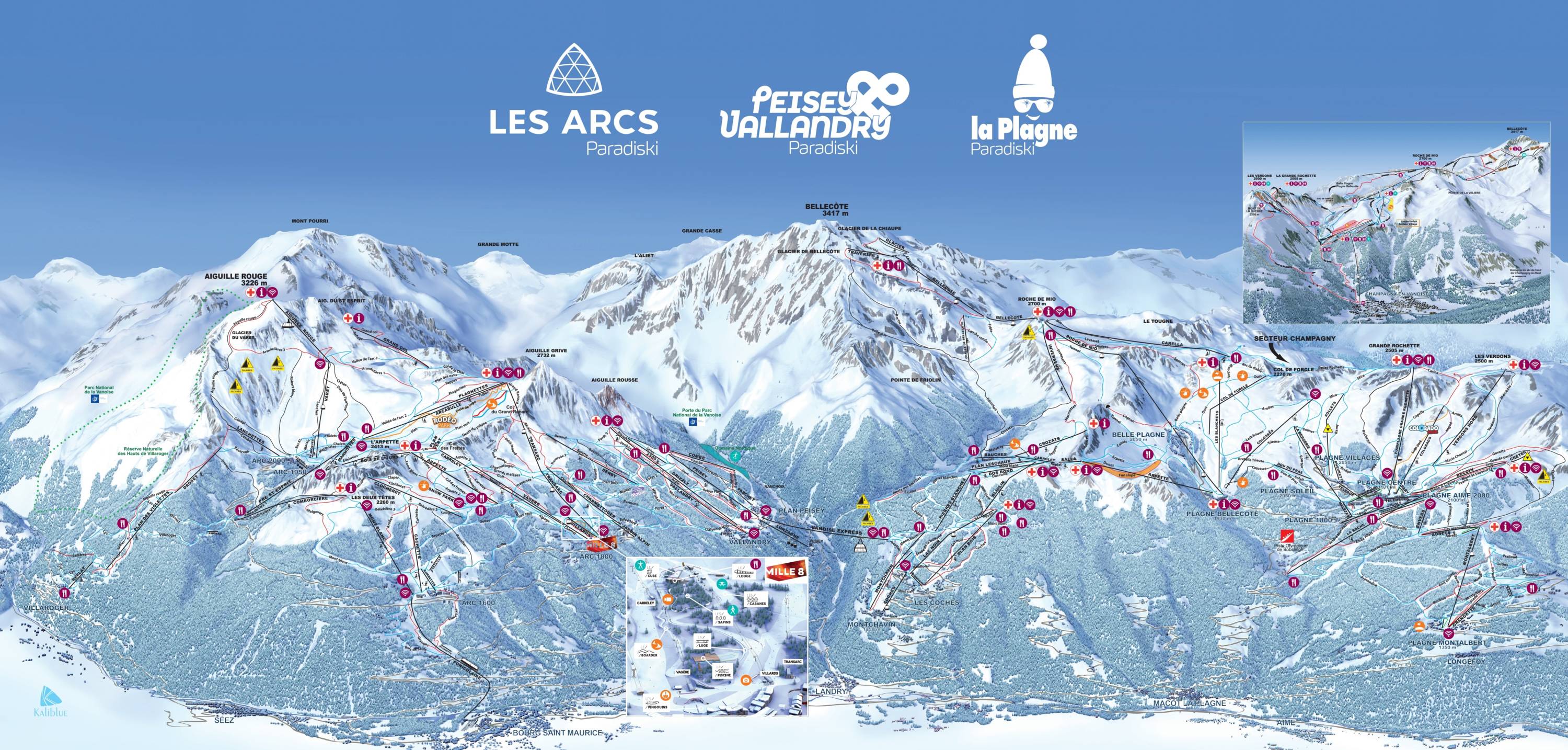 Plan des pistes Les Arcs/Peisey-Vallandry (Paradiski)